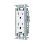 絶縁枠付埋込アースターミナル付ダブルコンセント コスモシリーズワイド21定格：コンセント15A 125V AC枠：絶縁枠使用周囲温度：-10℃〜40℃適用電線：600 Vビニル絶縁電線（IV）φ1.6 mm、φ2 mm Cu（銅） 単線専用...