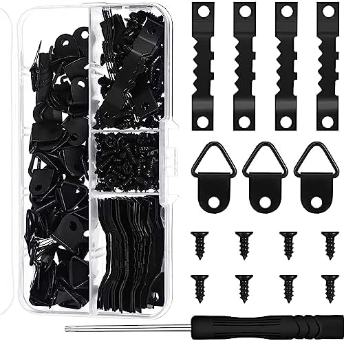 仕様：壁掛けフック 約251PCS 素材：メタル カラー：ブラック サイズ：ボックス（長さ 13.2CM × 幅 7.2CM） 鋸歯状フック 約50PCS（長さ 4.4CM × 幅 0.8CM） 釘 約150PCS（長さ 0.8CM × 幅...