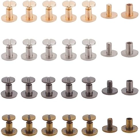サイズ：合金ねじリベット：約7.5mm（3/10インチ）の長さ、10mm（3/8インチ）の幅、ノブ：4mm。4色：ガンメタル、ライトゴールド、プラチナ、アンティークブロンズ、各色10セット、ネジポスト40セット。適用が簡単：このネジポストの...