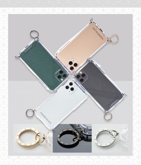 PHONECKLACE「ストラップ用リング付きクリアケース」は、スタイリッシュなチャームが付いていて、ストラップやキーチェーンなどの取り付けに適したiPhoneケースです。 PN21598i13SV PN21599i13GD PN21600...