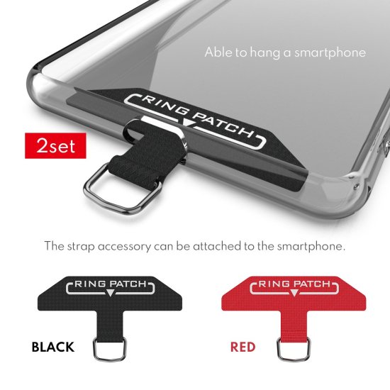RING PATCH スマホケース用2枚セット UN-016-BK UN-016-RE スマホケースと本体の間に挟んで充電口から吊り下げ用リングが追加できます。 ネックストラップなどと併せて利用すれば簡単にスマホショルダーとしても利用でき、...