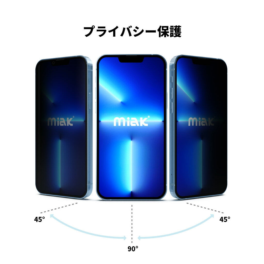 miak「のぞき見防止強化ガラスフィルム」は周りにディスプレイを見られずプライバシーを守ることができる強化ガラスフィルムです。 MA22178i13P MA22177i13MN MA22179i13PM ●プライバシー保護フィルム マイクロ...