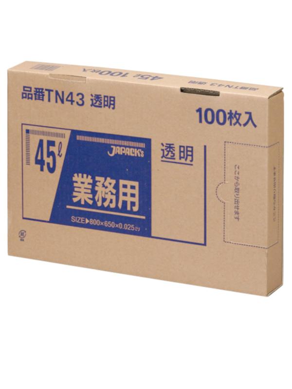 ジャパックス ゴミ袋 透明 横65cm×縦80cm 厚さ0.025mm 45L BOXシリーズ 1枚ずつ 取り出せる ポリ袋 TN43 100枚入本体サイズ:約横65cm×縦80cm×厚み0.025mm　容量：45L枚数：100枚色：透明（...