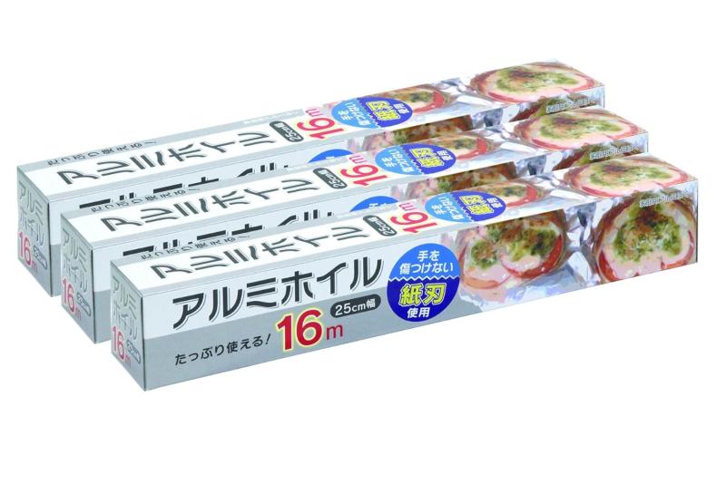 アルファミック アルミホイル 3本セット 25cm×16m 手を傷つけない紙刃使用本体サイズ：1本あたり 25cm×16m材質：アルミニウムはく生産国：中国