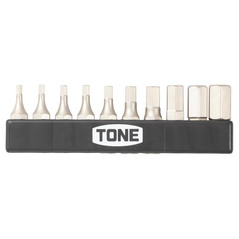トネ(TONE) ヘキサゴンビットセット H10S ビット差込 内容10点用途:ヘキサゴンタイプの差し替えビットセット(手回しハンドル用)ビット点数:10点セット内容:ヘキサゴンビット-H2(2個)/H2.5(2個)/H3/H4/H5/H6...