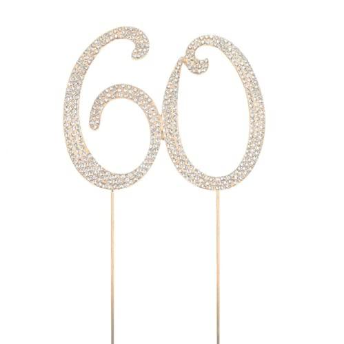 ナンバー60ラインストーンバースデーケーキトッパー番号は、男性や女性の誕生日や60周年記念パーティーの装飾のための60装飾を選ぶ ゴールドサイズ：きれいなラインストーン、きらめくと美しいで覆われた12 * 22 cm .ケーキトッパー。あな...