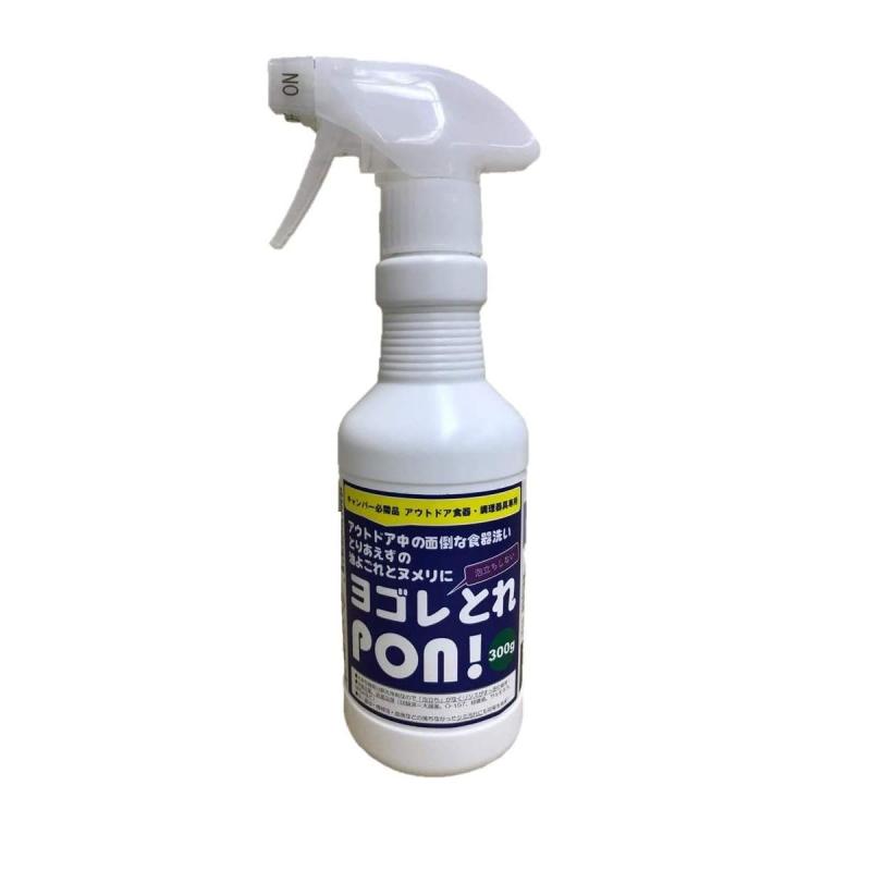 アウトドア食器・調理器具専用ヨゴレとれPON(泡立ちなし) 300g スプレートリガー付き商品サイズ (幅×奥行×高さ) :8.5cm×6.5cm×22.5cm原産国:日本内容量:300ml