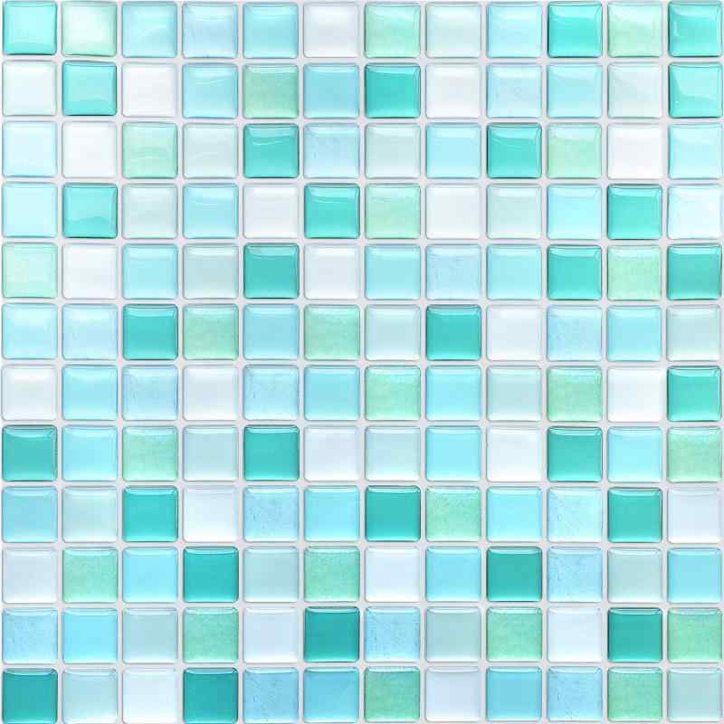 モザイクタイルシール 剥がせる壁紙 キッチンリメイク タイルステッカー 超簡単リフォーム 洗面所防水DIY正規品ブルー本物っぽくリアルガラスタイルのツヤ、光沢、立体感、目地など質感を再現する3Dリメイクシール。台紙から剥がして並べて貼るだけ...