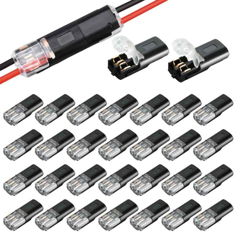 配線接続コネクター 2針 低圧汎用コネクタ 18-22A対応 プラグ式クイックコネクター ハンダ不要 剥離なし 電線接続端子 簡単配線 車/LEDワイヤコ用 配線修理キット 電線接続金具 30個セ1.仕様パラメータ定格電圧300V未満、電流...