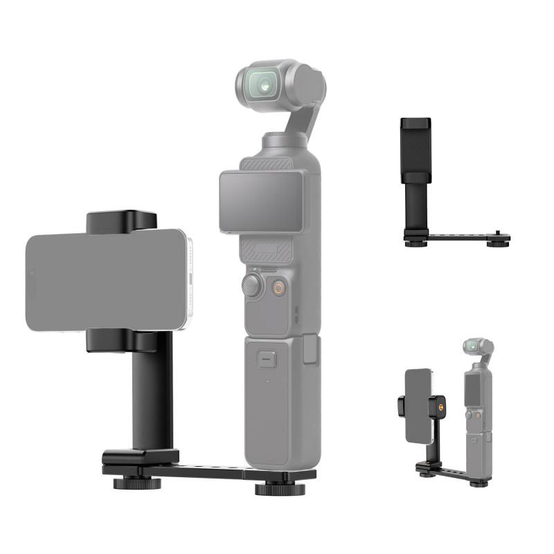 K&amp;F EPT D*I Pocket 3/4専用 スマホマウントアダプター 55-115mm幅対応 360°調整可能 縦横回転 8ヶ所1/4ネジ 冷靴ポート付き アルミ合金製 安定固定 オズモポケット3対応のスマホ用マウント多機スマ...