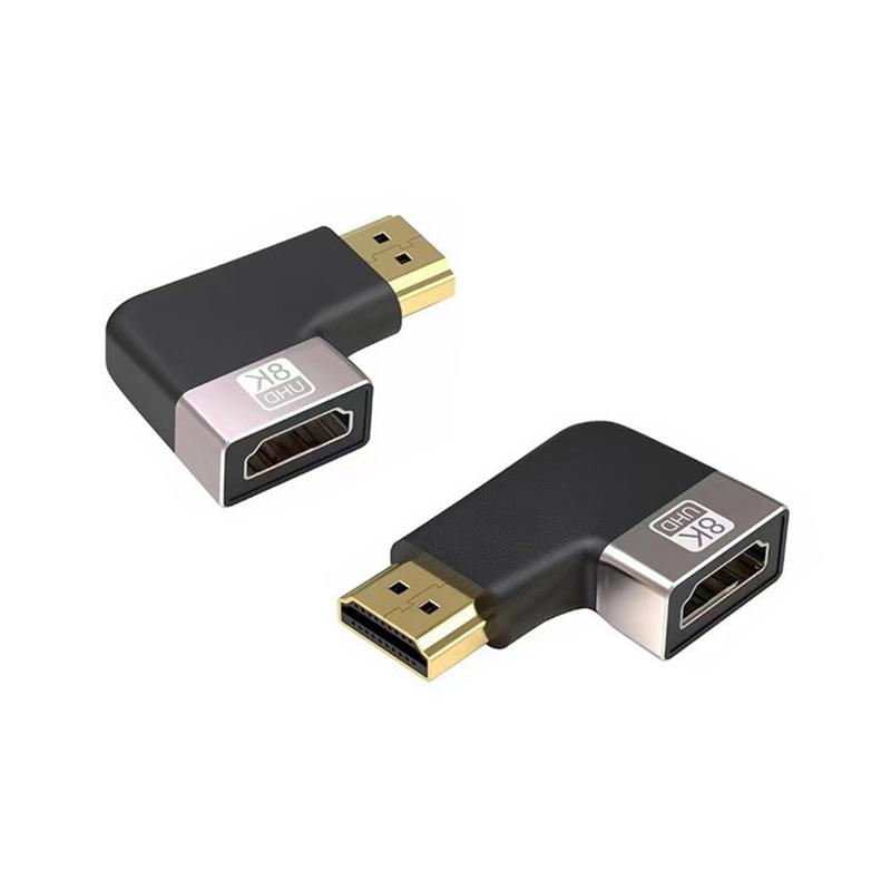 HDMI L型変換アダプタ 雄対雌 左右変換 90度+270度（2個）HDMI 延長アダプタ 金メッキ コネクタ 8K/60Hz 3D対応L字型デザイン HDMI L型変換アダプタは、壁際やTV台などの奥行きの狭い場所に設置する機器における...