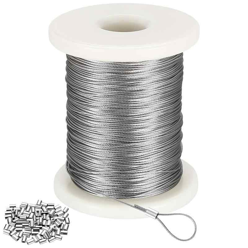 ワイヤー ロープ ステンレスワイヤー 線径0.8mm 100m巻 物干しロープ 針金 落下防止 SUS304 ステンレス製 構成7×7 錆びにくい 耐食性 8文字型アルミスリーブ100個付き 工事 固定 地震対策 台ワイヤロープ高品質素材：...