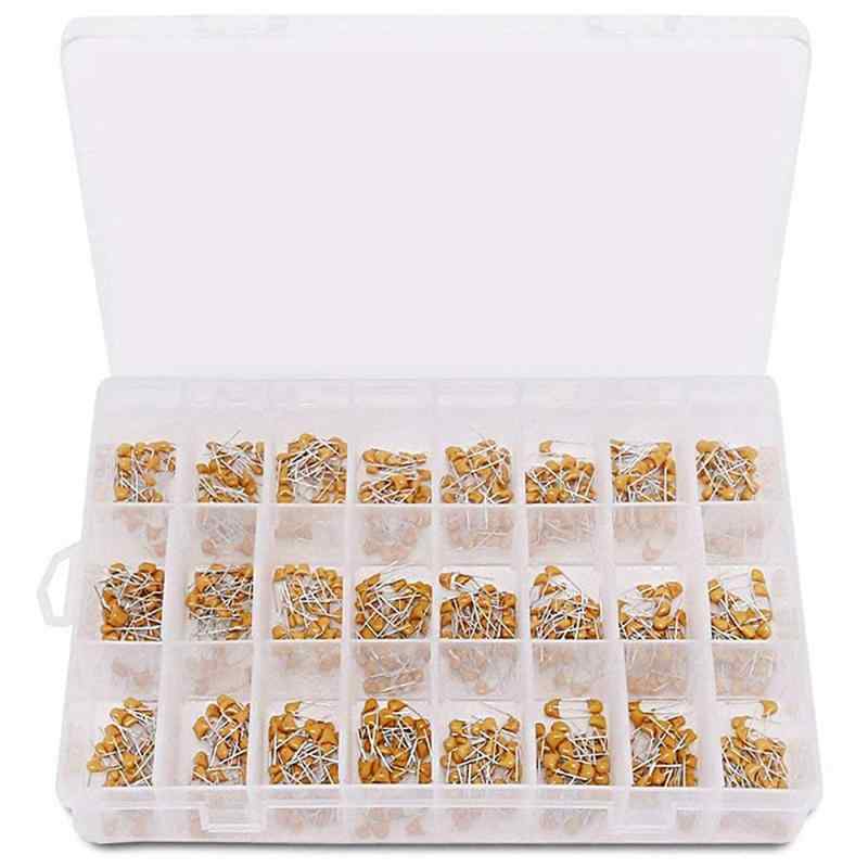 480pcs 電解コンデンサキット 積層セラミックコンデンサ モノリシックコンデンサセット 1ボックス24値 10pf~10uf主な素材: セラミックス;色: 黄色;容量許容度: ±10%電圧:50Vタイプ：モノリシックセラミックコンデンサ...