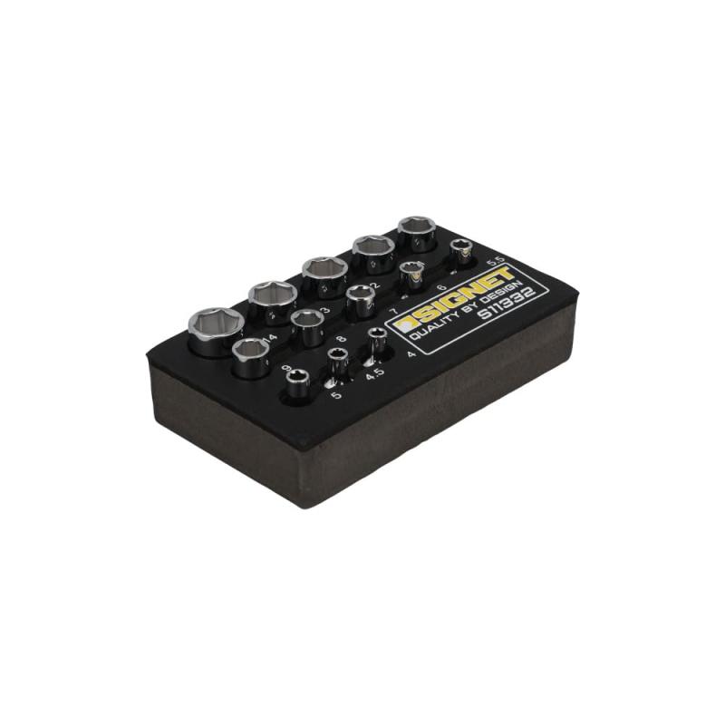 1/4DR 13PC ミラー仕上げソケットセット DESIGNトレー 11332差込角(DR)：1/4 六角タイプサイズ(mm)：4・4.5・5・5.5・6・7・8・9・10・11・12・13・14トレー込みサイズ(mm)：W140XD80...