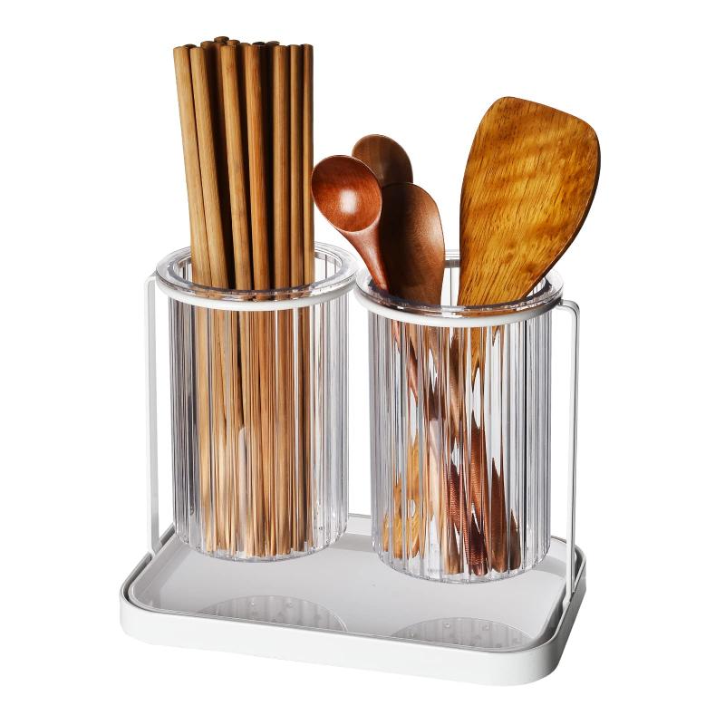 箸立て おしゃれ 箸水切り 箸 フォーク 水切り キッチン箸立て ツール立て キッチン カトラリー スタンド 箸収納管 プラスチック製 キッチン用品 (箸立て-ダブル)サイズ：幅19.2＊高さ16.2cm　ボトル直径:9cm 内径：7.4c...