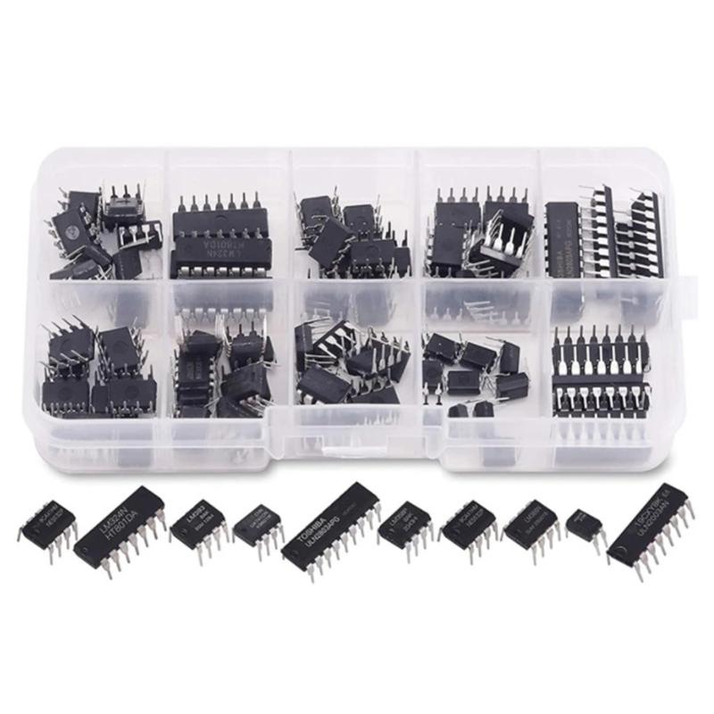 85個 ICチップ セット 集積回路チップ 10タイプ NE555 LM324 LM393 UA741 N2803 LM358 LM386 NE5532 N2003 PC817 DIP 単精度タイマー 家庭用回路作業用タイプ：NE555、L...