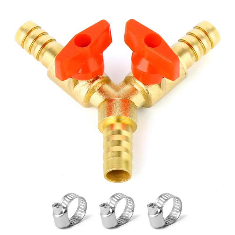 TAILONZ 1個3ウェイシャットオフボールバルブ、6mmホースバーブボールバルブ、2スイッチ真鍮Yバルブ、3ホースクランプ付製品名: Y型3方シャットオフボールバルブ接続：接続が簡単、赤いプラスチック製ハウジングハンドル、操作が簡単温度...