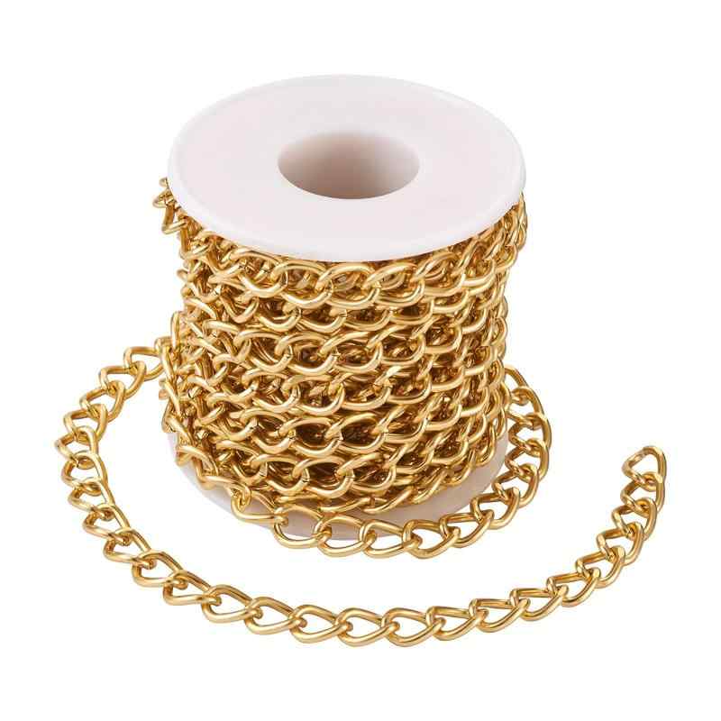 Beadthoven 1巻入り 幅8mm ゴールド アルミチェーン 喜平チェーン 溶接なし カーブチェーン アクセサリー用チェーン DIY ハンドメイド ネックレス ブレスレット ジュエリー製作 手芸素材 手作り仕様：サイズ：約幅8mm、5...
