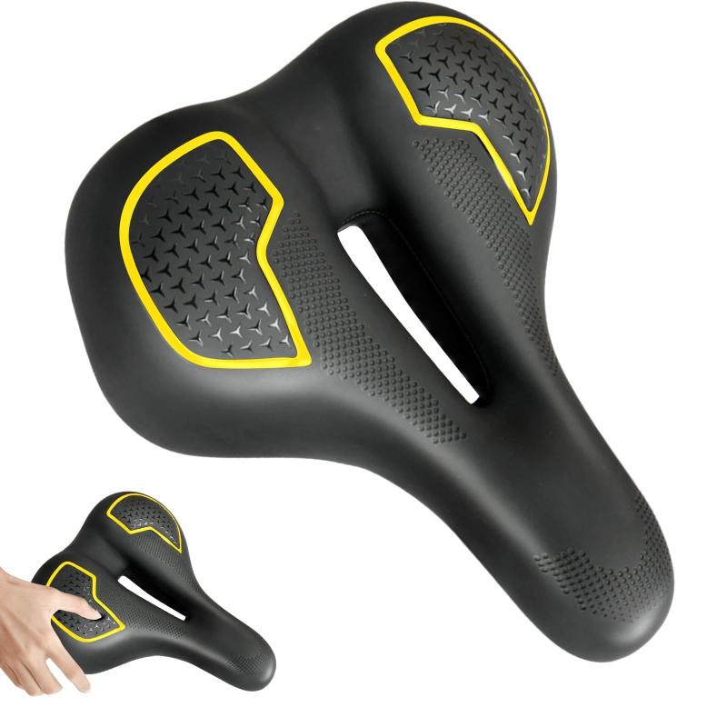 自転車サドル お尻が痛くない 超肉厚 低反発クッション 衝撃吸収 穴あき 通気性 防水 耐摩耗性 自転車用クッションテールランプ付き 取り外し可能 ソフトサドル人間工学に基づいたデザイン裏側にダブルスプリングゴムボールを搭載しており、クッシ...