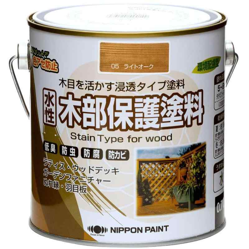 ニッペ ペンキ 塗料 水性木部保護塗料 0.7L ライトオーク 水性 屋外 ステイン 日本製 4976124544149特長水性タイプなので、初めての方にも手軽に塗装できる木部保護塗料です。 木材の防虫・防腐・防かび効果に優れ、木材に浸透し...