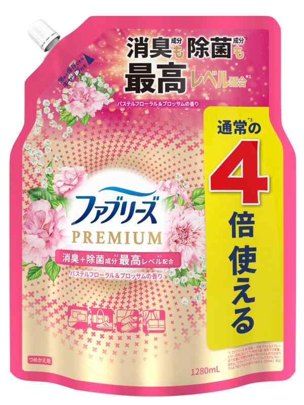 ファブリーズ 消臭スプレー 布用 PREMIUM パステルフローラル＆ブロッサム 詰め替え 4回分 1,280mL消臭成分も除菌成分も最高レベル*のプレミアムシリーズ・金のファブリーズ＊ファブリーズシリーズ内において。漂白剤や洗剤を使って洗...