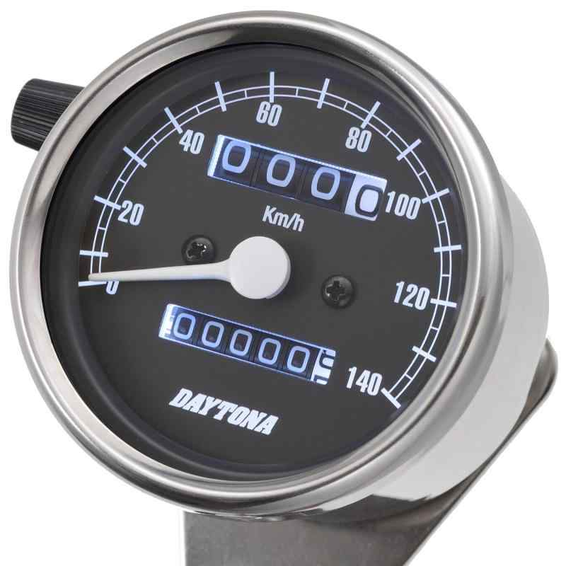 デイトナ(Daya) バイク用 機械式 スピードメーター ステンレスボディ/ブラックパネル/ホワイトLED φ60 140km/h表示 15633●140km/h●ステンレスボディ ブラックパネル●取り付けには防振メーターステーが必要です●...