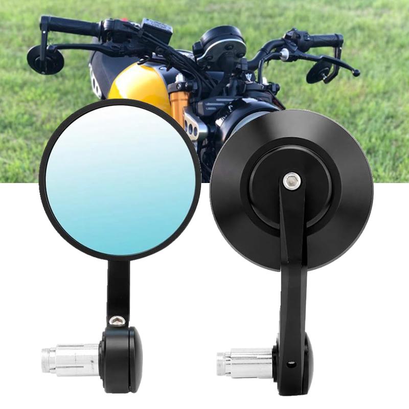 バーエンドミラー：バイク 左右セット バイクミラー ブルーレンズ 防眩Cアルミ製 オートバイミラー 汎用ミラー 丸型 ブラック適合車種汎用バーエンドミラー、ハンドルバー内径13mm-19mmを対応。左右セット、アルミスペーサー*2、六角レン...