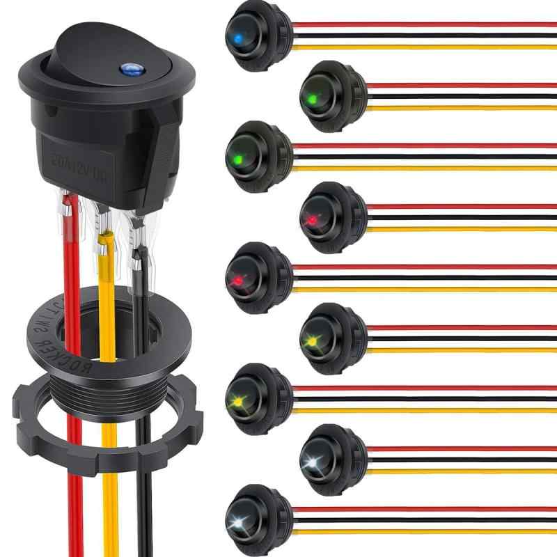 丸型トグル LED スイッチ ワイヤー付き 20A 12V DC アップ トグル 20mm スイッチ 3ピン 2ポジション オン/オフ コントロール