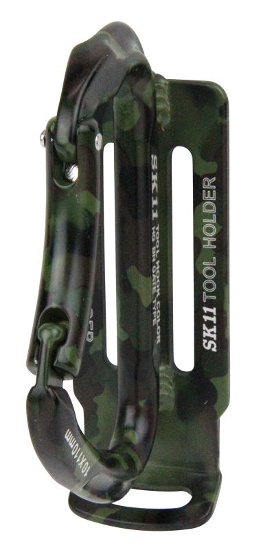 アルミツールフック CL ベルト幅50mm用 SATH-CAMOUFLA 耐荷重3kg 迷彩 落下防止コード取付可能用途:ベルトに通して工具類の吊り下げ仕様1:高強度、アルミ鋳造カラビナ仕様2:湾曲ゲートで工具をカツンと吊り下げ可能仕様3:...