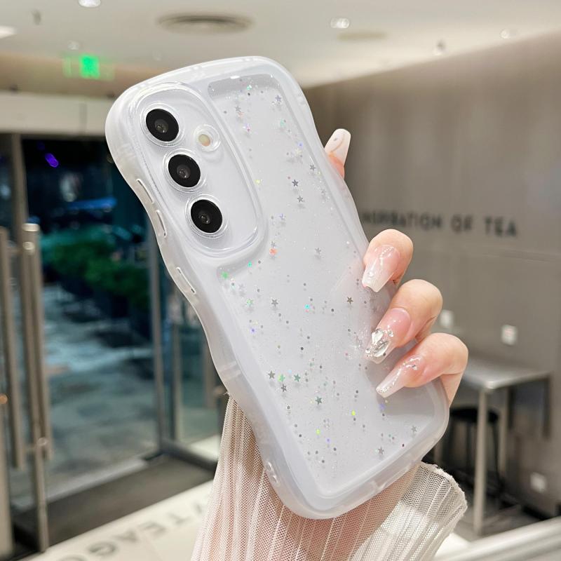 Samsung Galaxy S24 5G 用波状のケース 透明 クリアケース サムスン ギャラクシー S24 ウェーブケース 可愛い おしゃれ キラキラ 星 スマホケース ソフトTPU スターパターン 軽量 耐衝撃 人気 📱...