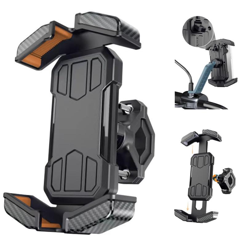 バイク スマホホルダー バイク用スマホホルダー 片手操作「10秒で取り付け」 360度回転 振動吸収 携帯ホルダー スマホホルダー 脱落防止 強力保護 耐久性 脱着簡単 iPhone15 Plus max,iphone 🏍対...