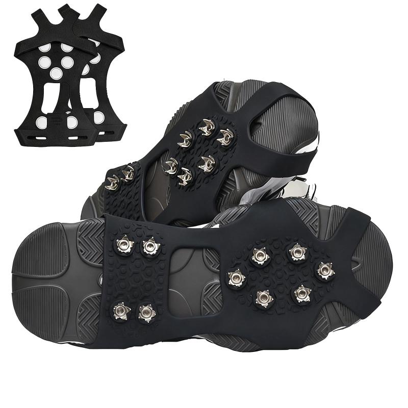 耐久性強化 アイゼン 10本爪 強力な滑り止め機能 チェーンスパイク スノースパイク 靴底用滑り止め 簡単着脱 転倒防止 しっかり固定 22-28cm対応 凍結道路 雪山 登山 男女兼用使い方：つま先から入れてから、かかとを覆う部分を引っ張...