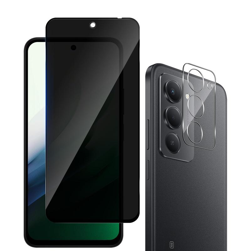 1+1枚セットFor Xiaomi Redmi 15 5G フィルム 覗き見防止+カメラフィルム 強化ガラス プライバシー保護 耐衝撃 指紋防止 防水 気泡防止 Xiaomi Redmi 15 5G のぞき見防止フィルム対応機種Xiaomi...