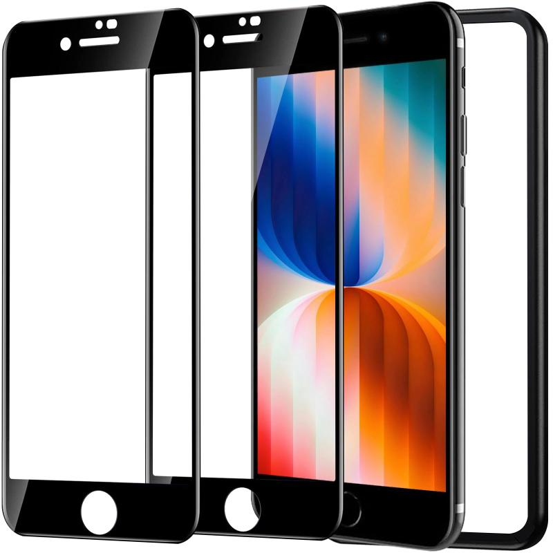 iPhone SE2 用 ガラスフィルム 全面保護 iPhoneSE第2世代 用 保護ガラス アイフォン SE2 用 画面 保護シート ガイド枠付き 2枚セット 対応機種 iPhone SE 第2世代 用 ガラスフィルム 購入前に、機種を確...