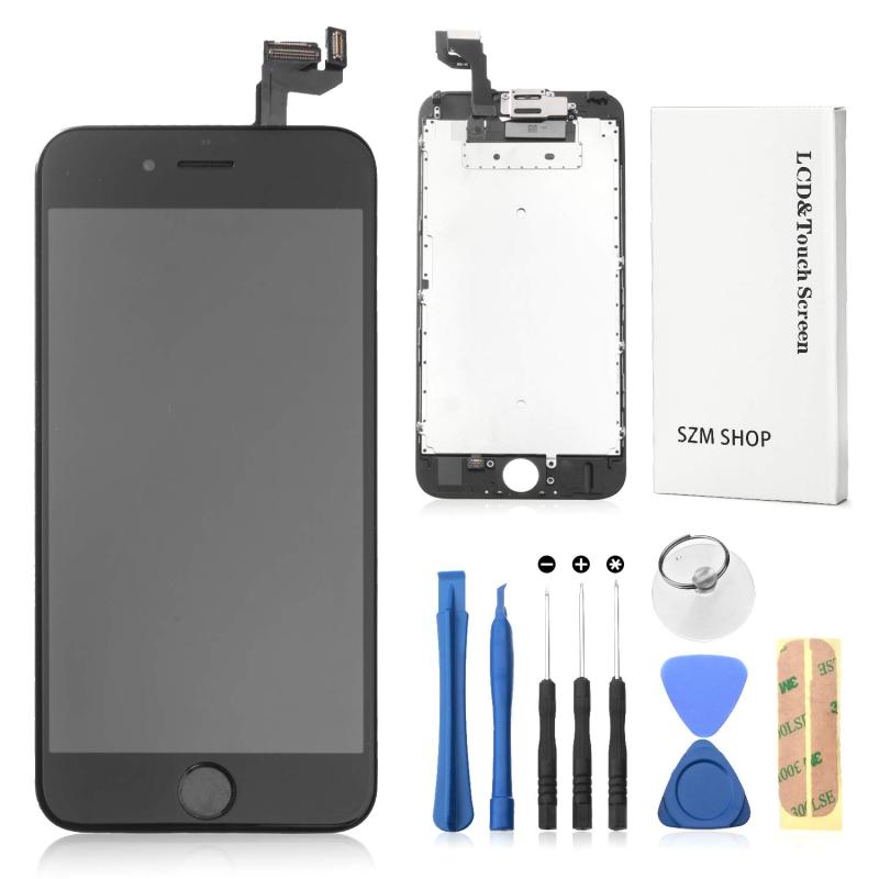 iPhone6S タッチパネル 修理交換用フロントパネルセット フロントガラスデジタイザ LCD 液晶パネルセット（スピーカー +フロントカメラ+ホームボタン付き）黒ホームボタン付きますが、おスマホの指紋機能はご使用できませんので、ご了承く...