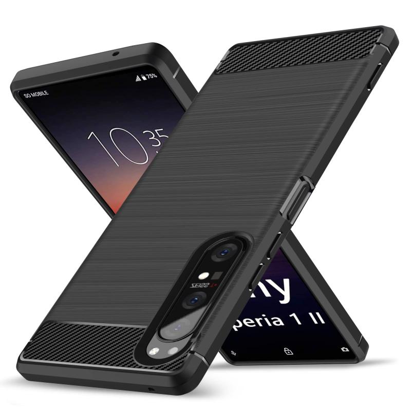 対応 Xperia 1 II 用のケース 耐衝撃 シリコン 炭素繊維 薄型 レンズ保護 指紋防止 衝撃吸収 散熱加工 軽量 ソフト 手触り良い 滑り止め 取り出し易い ワイヤレス充電対応 ー エクスペ対応機種対応 Sony Xperia 1...