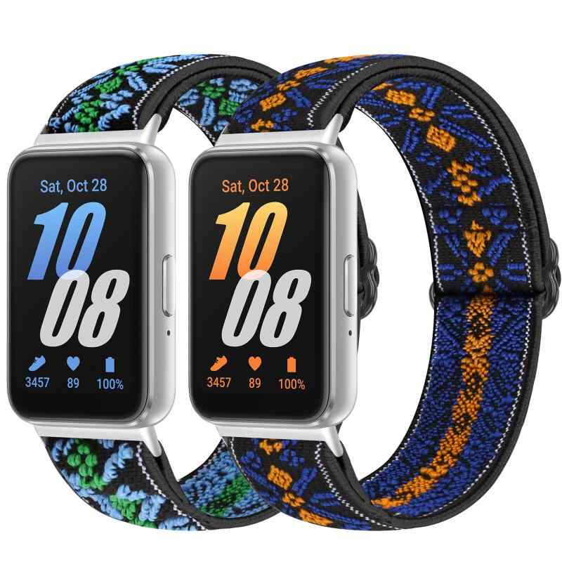 伸縮性ナイロンストラップ Samsung Galaxy Fit 3対応 2個セット 調節可能 伸縮性ナイロン交換用ストラップ リストバンド Galaxy Fit3 SM-R390 ウォッチ用 レディース メンズ対応モデルこのナイロンストラッ...