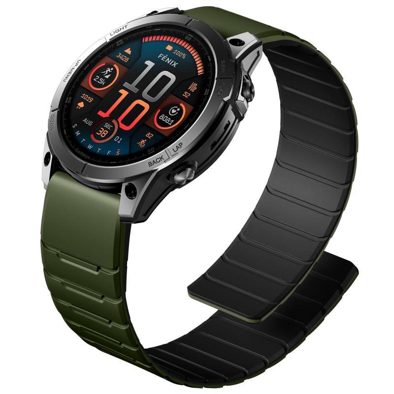 ガーミン ベルト - QuickFit 22mm マグネット式 シリコン バンド 柔軟 軽量 防水 Fenix 8/7/6/5/Fenix E/5 Plus/Tactix 8 47mm/Forerunner 965/955/Epix Pro...