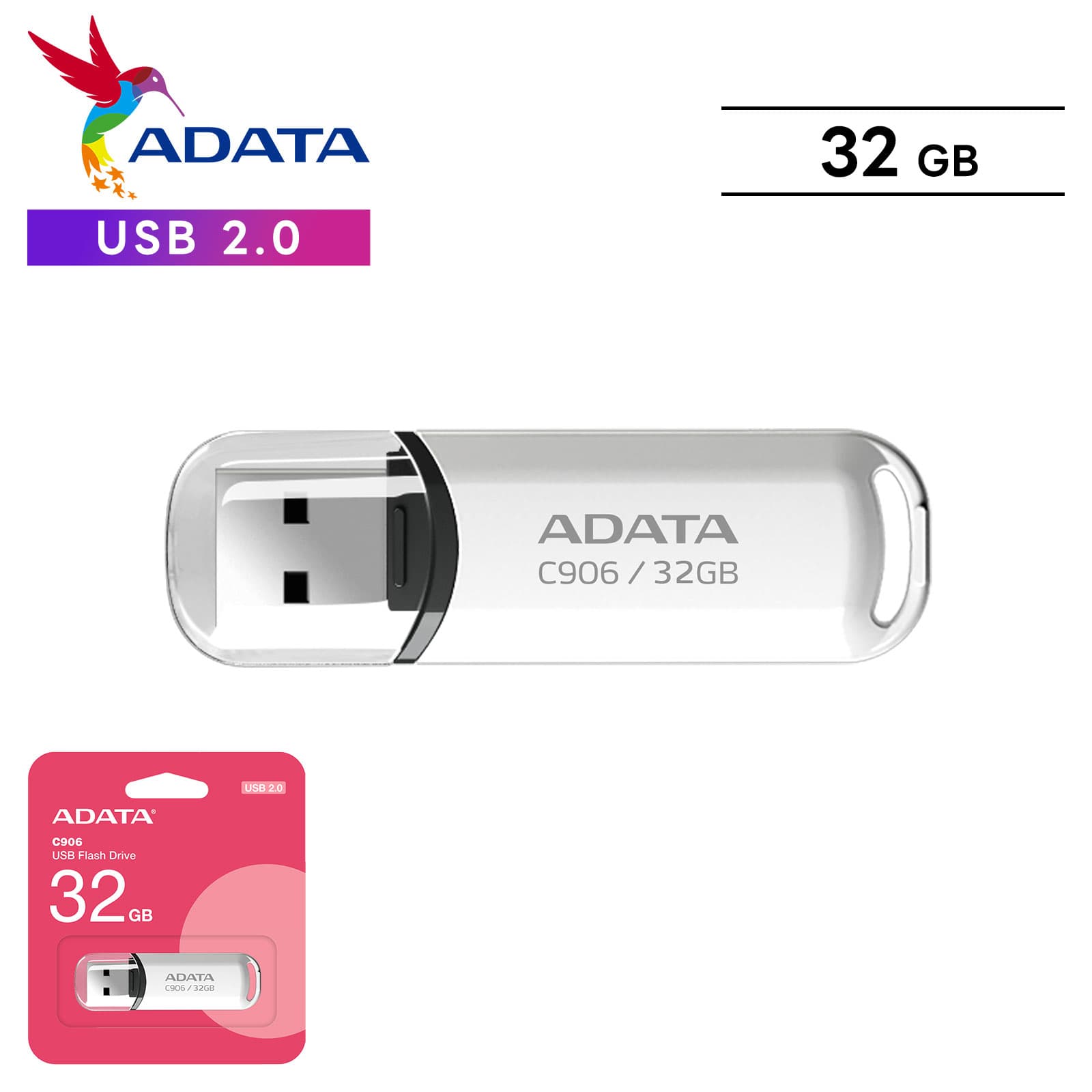 スナップ式対応の32GB USB 2.0 USBメモリ アイテム ブランド ADATA エイデータ モデル名 C906 メーカー品番 A-C906-32GB 商品カテゴリ USBメモリ 容量 32GB コネクタ規格 TYPE A コネクタタ...
