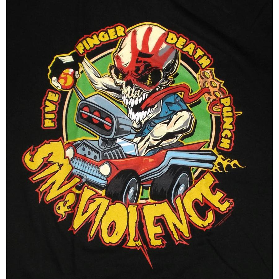 FIVE FINGER DEATH PUNCH, SIN & VIOLENCE MENS TEE /正規品2005年結成、EUの香りも漂うUSニュー・メタルの精鋭＝5FDP「FIVE FINGER DEATH PUNCH」のTシャツ「SIN...