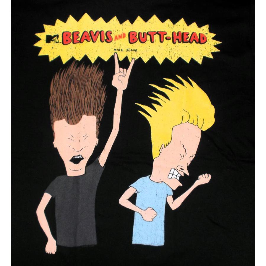 BEAVIS & BUTTHEAD : Rock Out MENS TEE 正規品架空都市ハイランドを舞台に繰り広げられ、ビーバスとバットヘッドのブラックコメディ「Beavis and Butt-Head」のオフィシャルTシャツ「ROCKI...