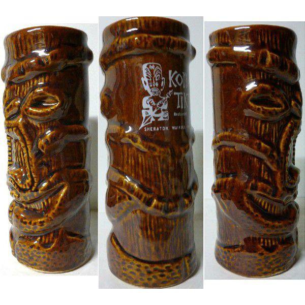 SHERATON WAIKIKI HAWAIIORIGINAL 'DAGA' made TumblerDecal 'TIKI'KON-TIKI RESTAURANTcarved with Hawaiian TikiDark BrownVER...