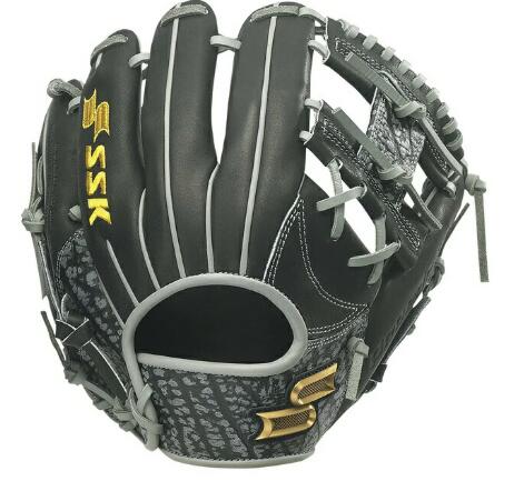 商品名：軟式用グラブ　proedge(プロエッジ) メーカー：SSK 品番：PENE8445S21F レングス：5S 左右：右投げ(LH) ポジション：内野手用 素材/材質：表革/天然皮革製（Y16ステアレザー） カラー：ブラック×グレー(...