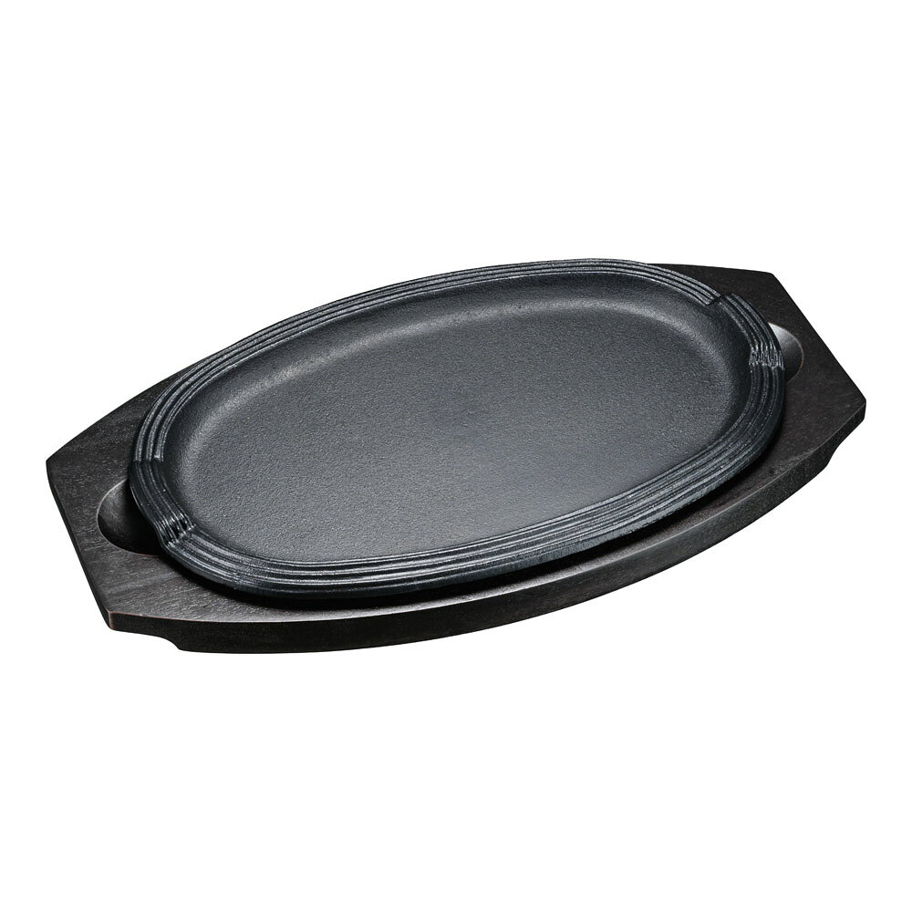 外寸：290×184mm 内寸：269×150×H19mm 質量：1,900g 木台：350×195mm※ステーキ皿のサイズ表示は鉄板の外寸法になります。PST05001　