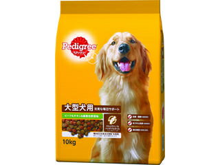 大型犬はたくましい足腰に負担がかかりやすいので、配慮が必要です。大型犬用には頑丈な足腰の健康維持をサポートするためにカルシウムを配合しグルコサミンが豊富なチキンを使用しました。大型犬に噛み応えのある大型粒。【原材料】穀類、大豆、肉類(チキン...