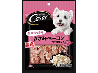 【メール便対応可1個まで】 見た目が本格的な、うす味仕立てのささみベーコン。低脂肪なささみを使い、食べやすいベーコン状に仕上げました。原材料：小麦粉、鶏ささみ、小麦たん白、粉末水あめ、乳清たん白、動物性油脂、コラーゲン(豚由来)、ビール酵母...