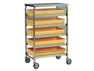 外寸：460×670×H1100mm　車輪：φ100mm×4 自在（2輪ストッパー付）材質：フレーム、ステンレスパイプ　用途：グリルや宴会場の配膳や下げ用のカートとして利用◇価値が高く又、洗浄した食器類をコンテナーに入れて保管しておくことも...