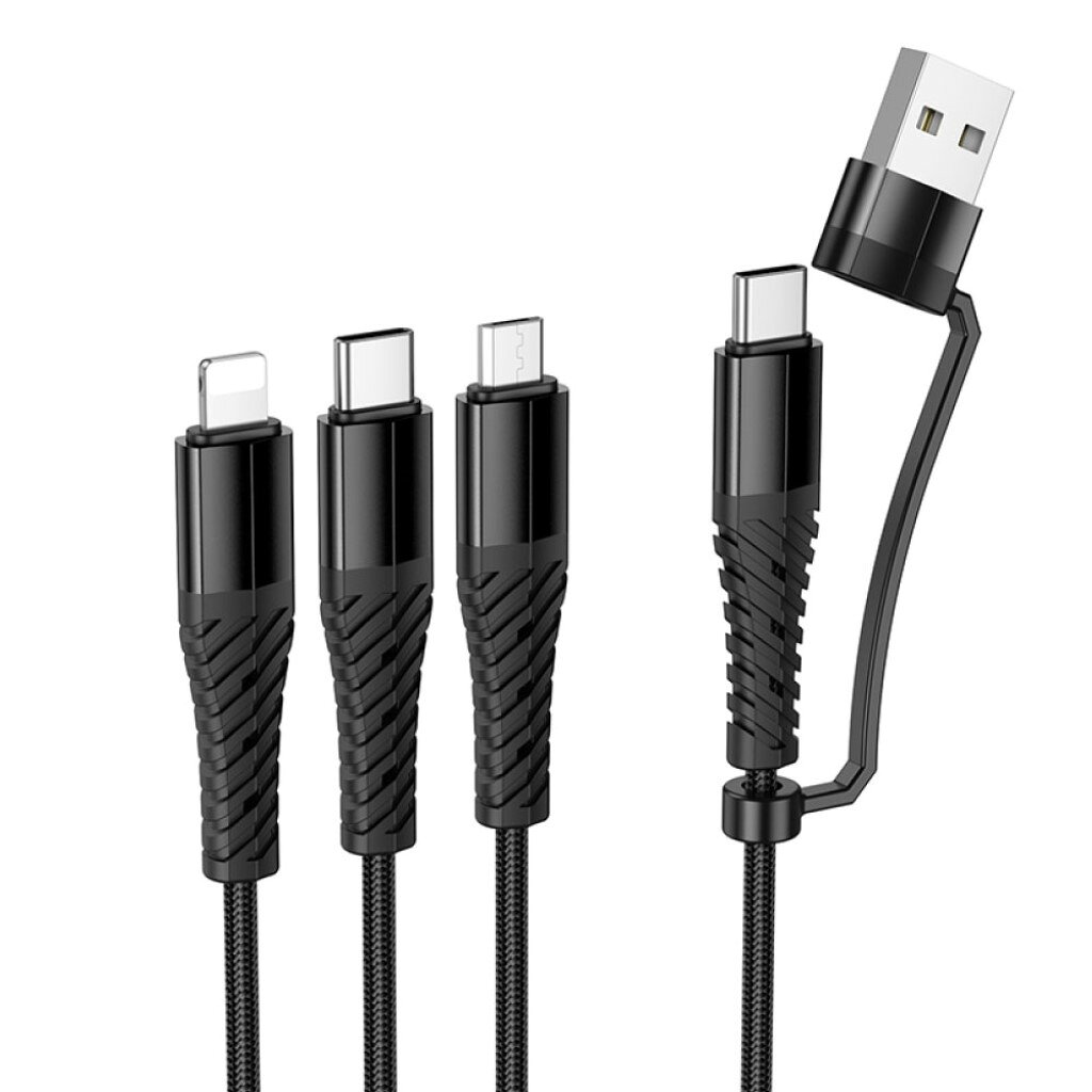 iOS、microUSB、USB-Cの3つ充電ポートとUSB-AまたはUSB-C、2つの入力を組み合わせて、6種類のケーブルを一本で利用できます。スマホやタブレット、イヤホン、ゲームコントローラーなど、異なる端子のデバイスを同時に充電できま...