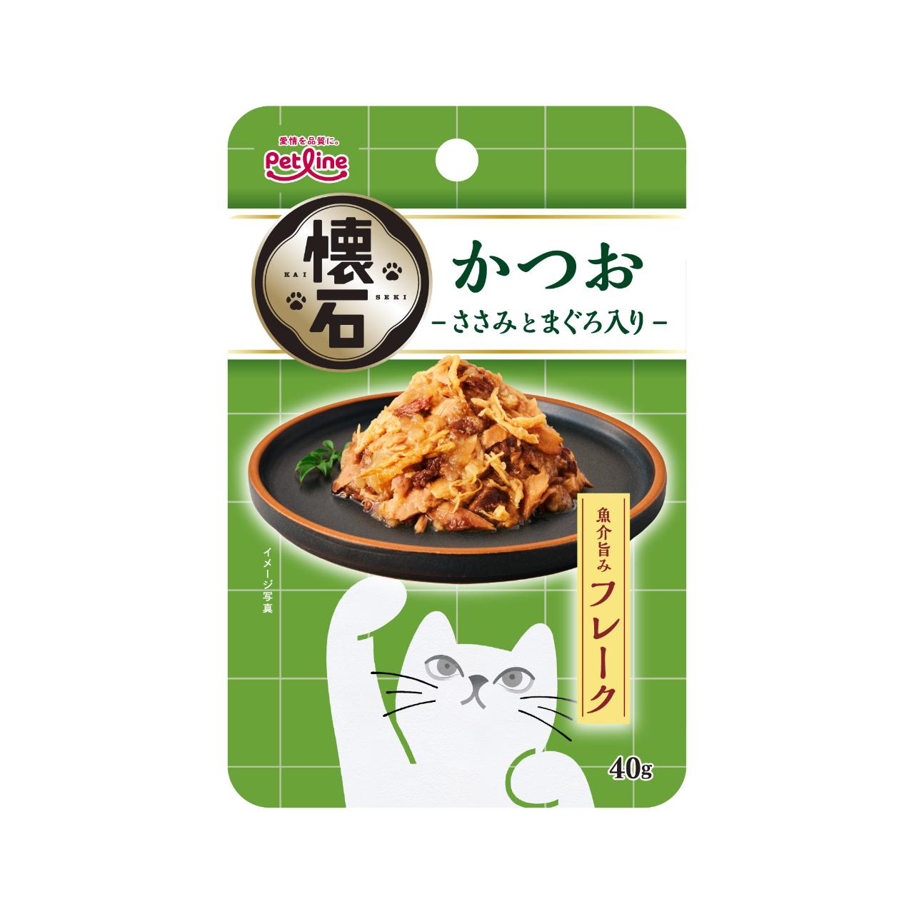【メール便対応可12個まで】 ・猫様の大好きなかつおにささみとまぐろをブレンドしました。・袋から出しやすいフレークタイプ【原材料】かつお、ささみ、まぐろ、フィッシュエキス、ビタミンE、増粘安定剤(増粘多糖類、加工でん粉)、調味料(アミノ酸等...