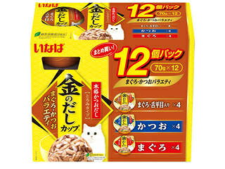 3つの味が、各4個入っています。買い置きに便利な箱入りです。まぐろ・舌平目入り×4個、かつお×4個、まぐろ×4個【原材料】まぐろ・舌平目入り：かつお、まぐろ、舌平目、かつお節エキス、増粘多糖類、ビタミンE、タウリン、緑茶エキスかつお：かつお...